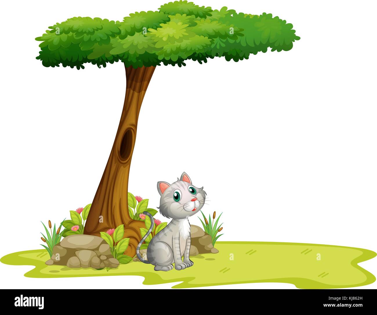 Illustration of a cat under a tree on a white background Stock Vector ...