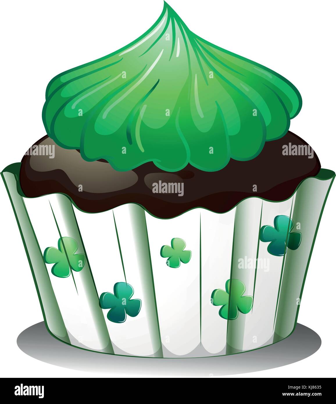 Illustration of a chocolate cupcake with green toppings on a white ...