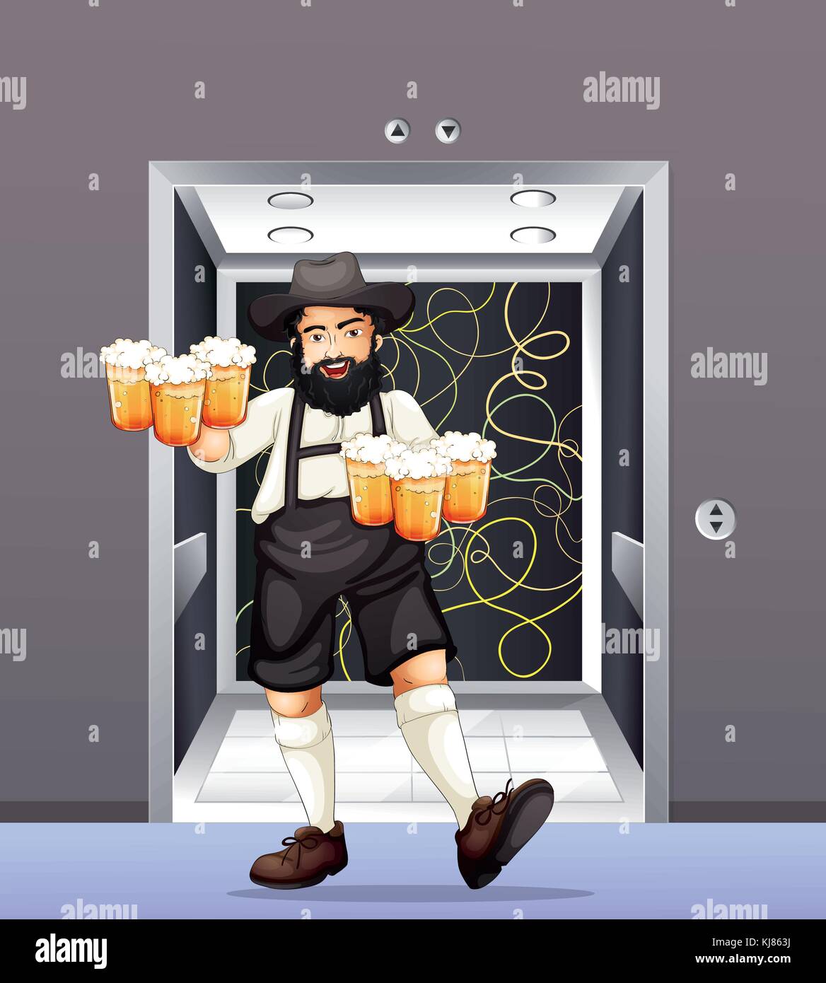 Illustration of a man with mugs of beer Stock Vector Image & Art - Alamy