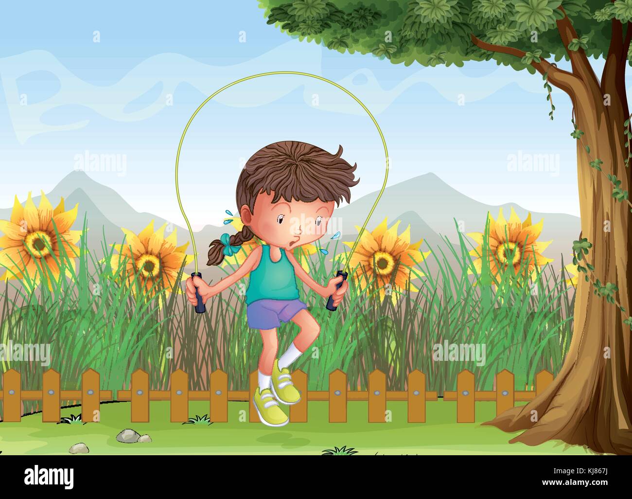Illustration of a girl playing jumping rope Stock Vector Image & Art ...