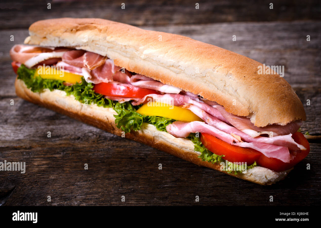 Popular Italian panini sandwich with on wooden background,selectiv e ...