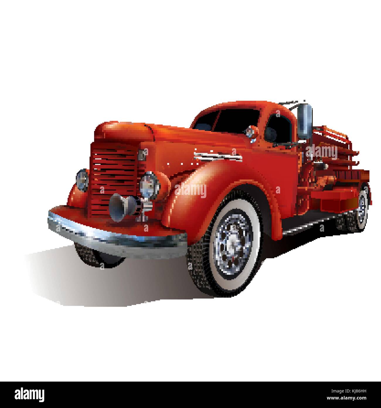 Retro Fire Truck Isolated on White background Stock Vector Image & Art ...