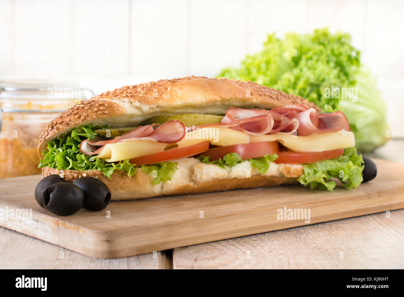 Popular submarine sandwich with cheese and meat,selective focus Stock ...