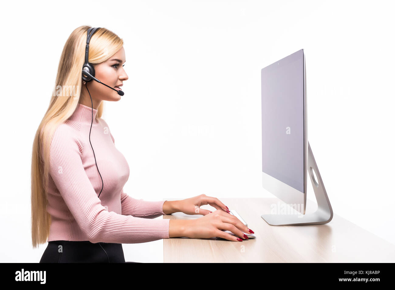 Beautiful business operator isolated on white background Stock Photo ...