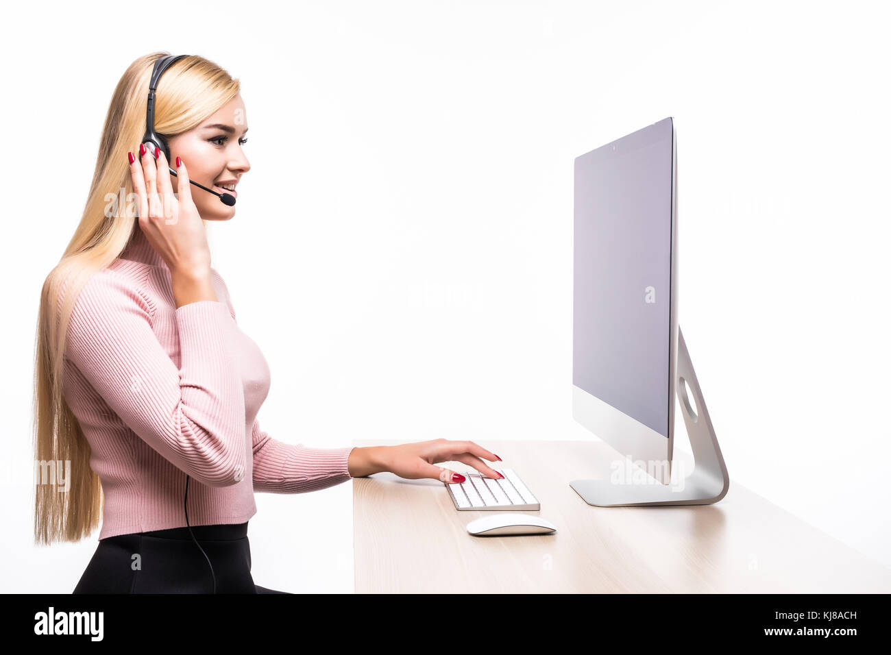 Beautiful business operator isolated on white background Stock Photo ...