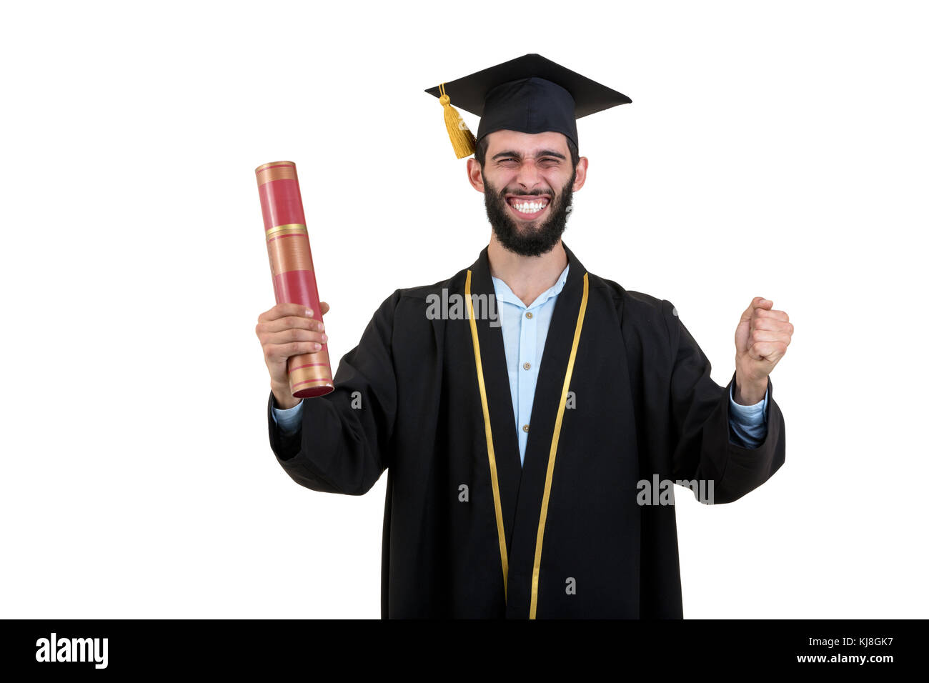 student graduate wearing gown and cap isolated on white background ...