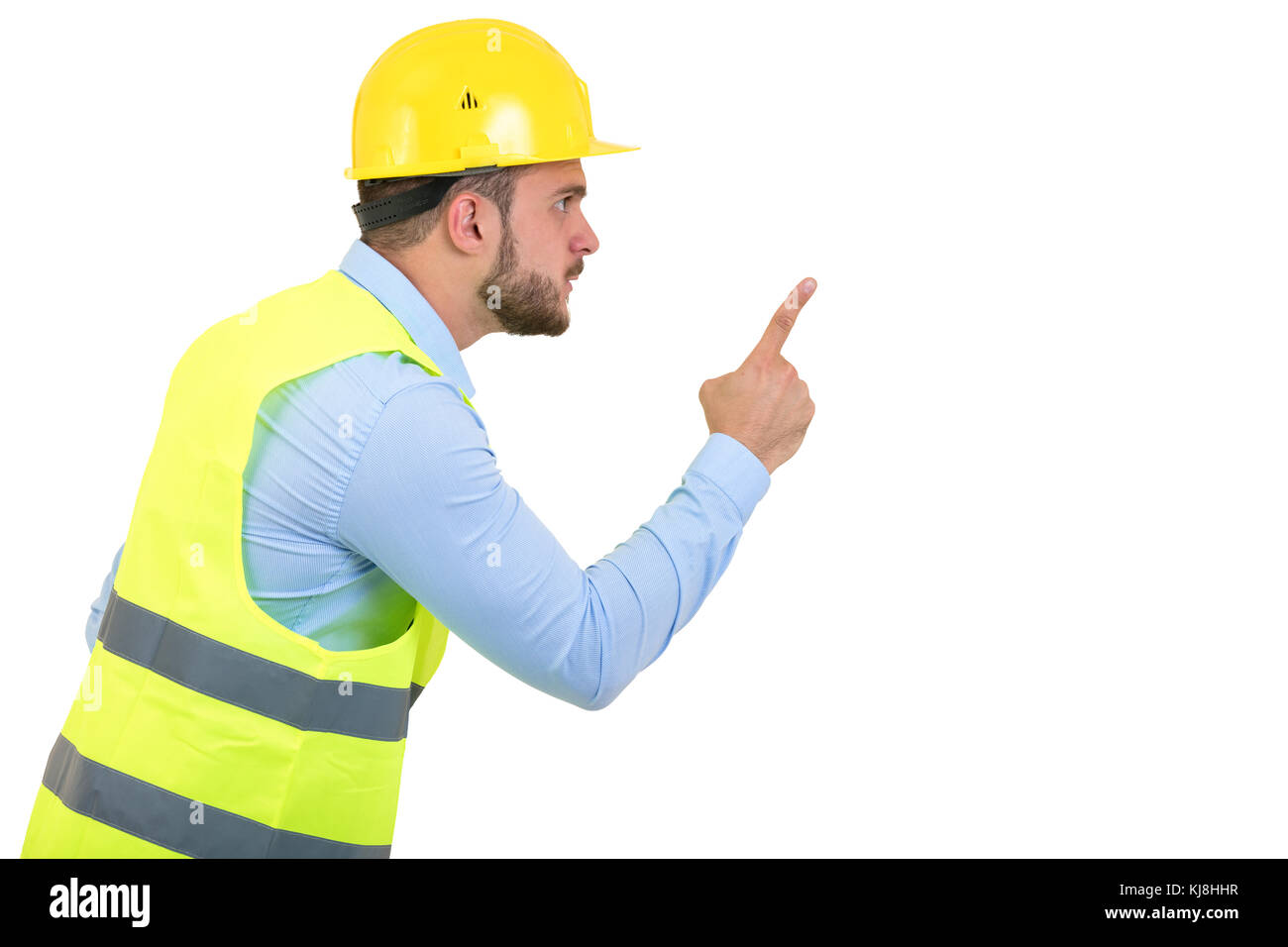 Angry builder or constructor yelling at somebody as fury concept ...