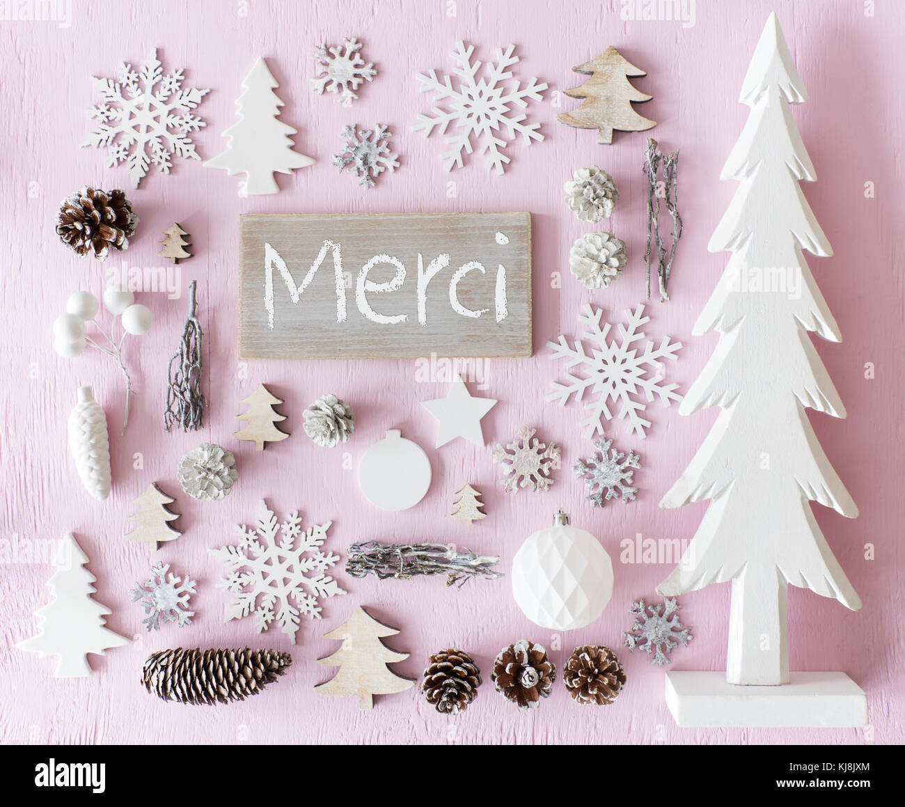 Sign With French Text Merci Means Thank You. Flat Lay Of Christmas ...