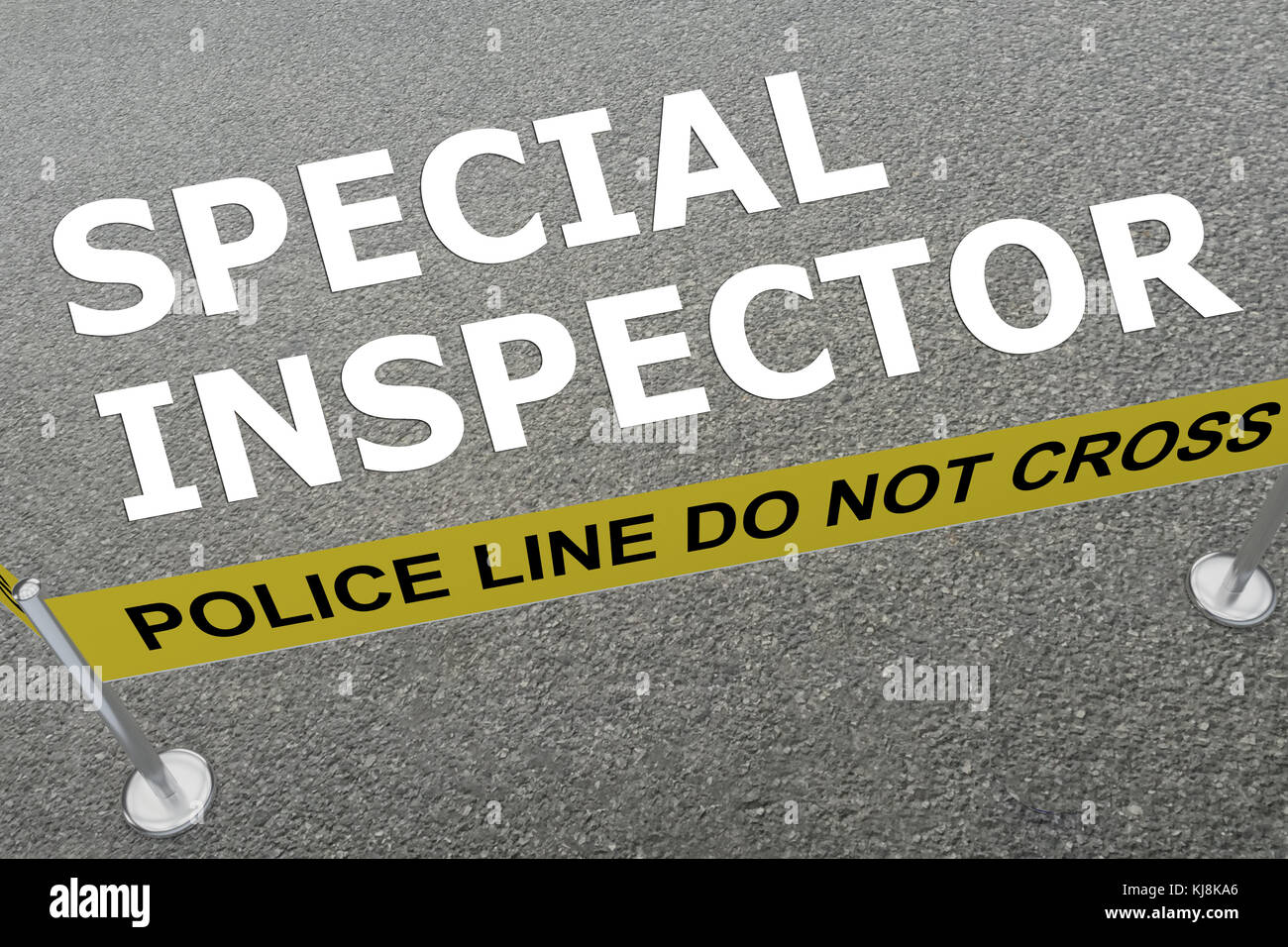 3D illustration of "SPECIAL INSPECTOR" title on the ground in a police ...