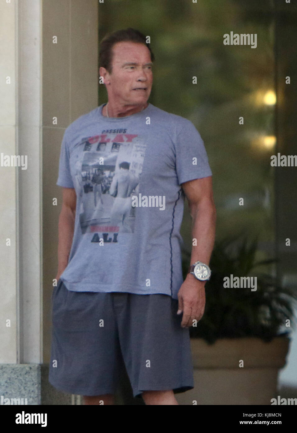 BRENTWOOD, CA - JULY 26: Arnold Schwarzenegger out for a bike ride ...
