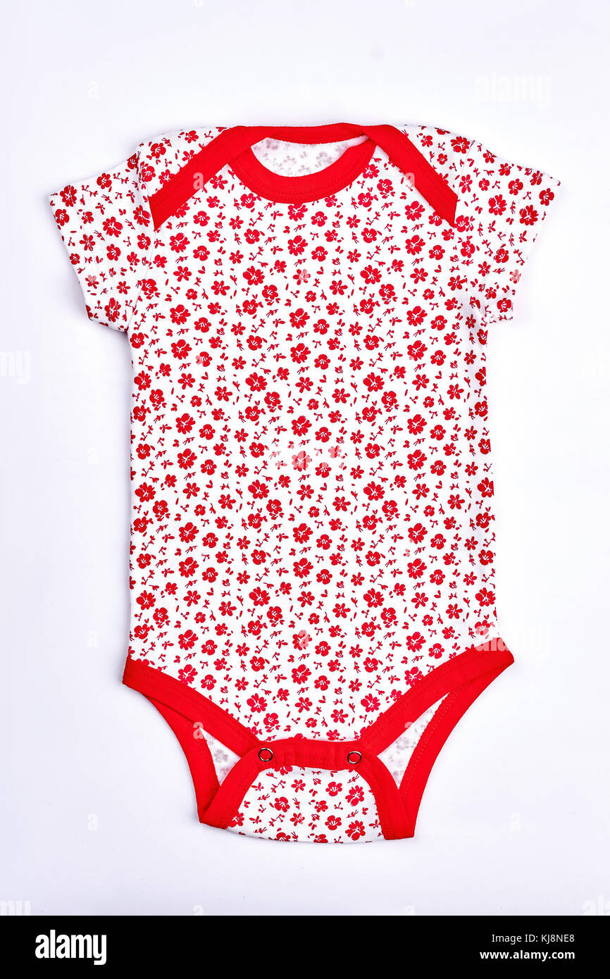 Infant girl white and red bodysuit. Baby-girl white cotton bodysuit wih ...