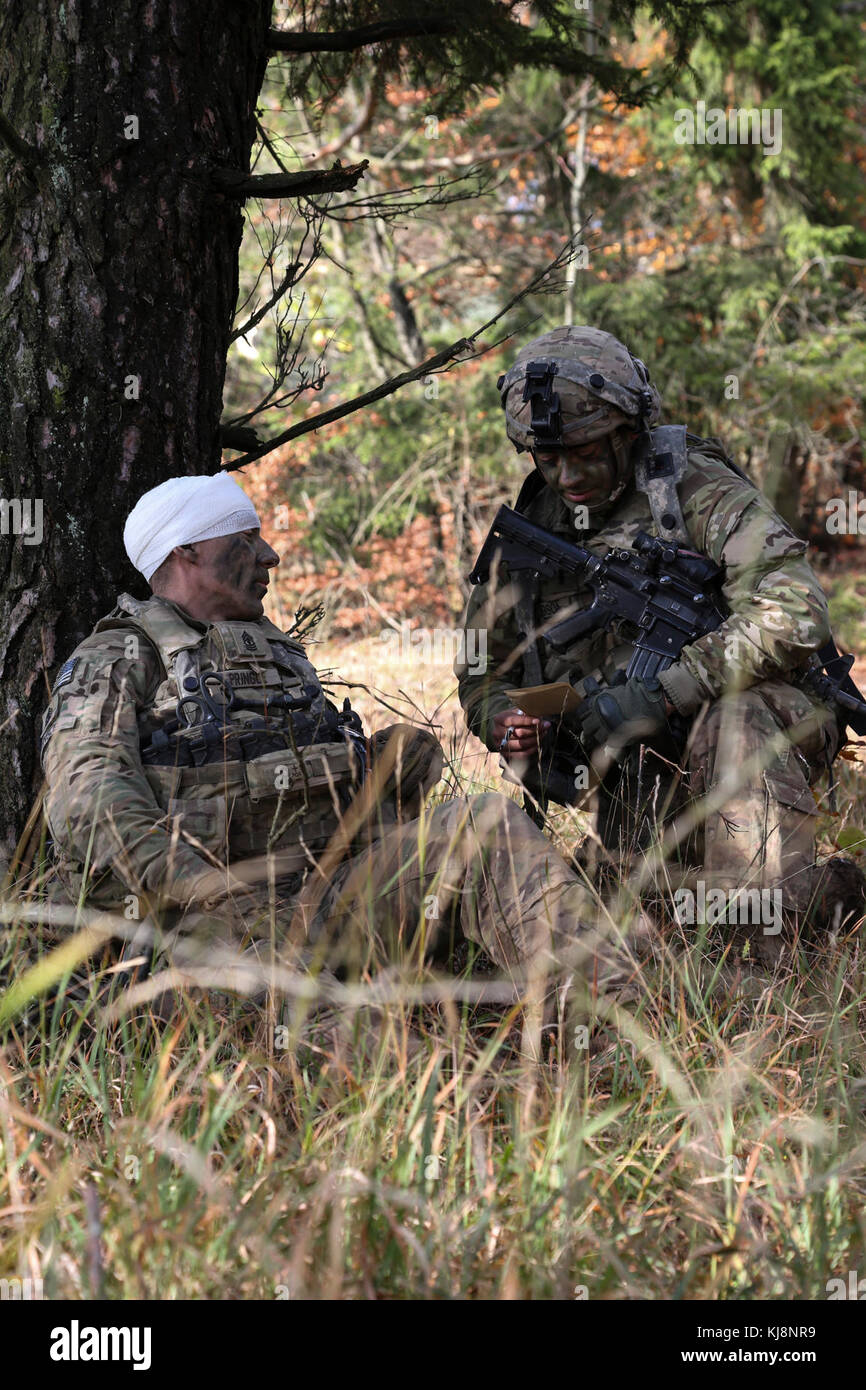 A U.S. Soldier of Bravo Company, 82nd Engineer Battalion, provides ...