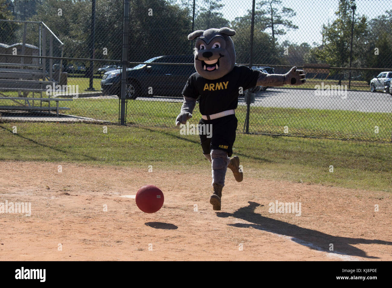 Sgt. Rocky, 3rd Infantry Division's mascot, practices his kickball ...