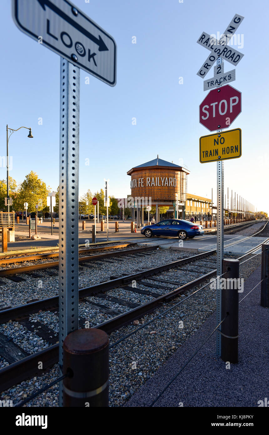 Santa Fe Railyard railroad crossing and water tower, Santa Fe, New ...