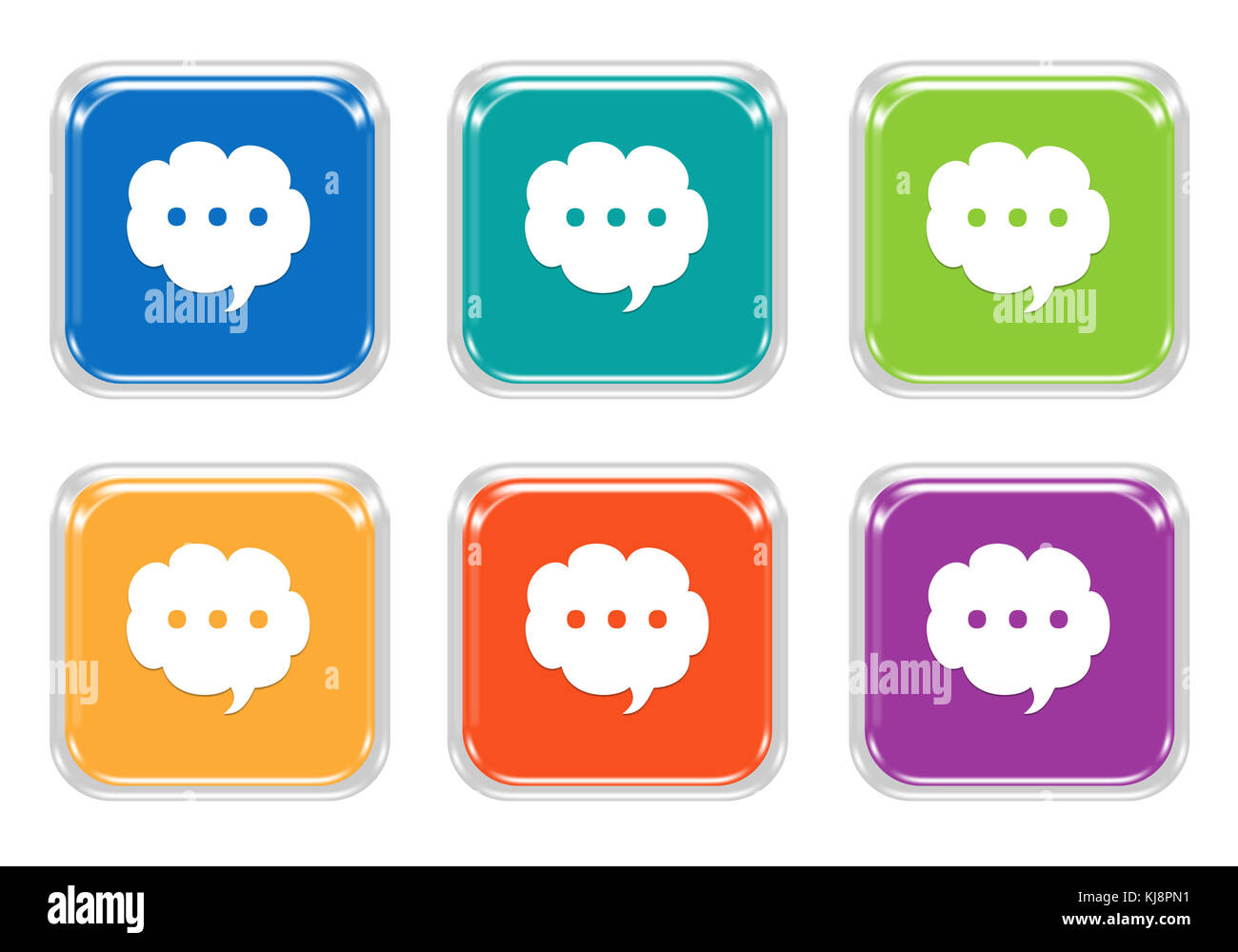 Set of rounded square colorful buttons with bubble speech symbol in ...