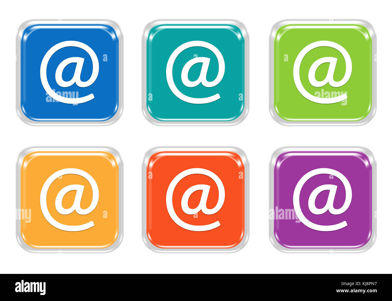Set of rounded square colorful buttons with email symbol in blue, green ...