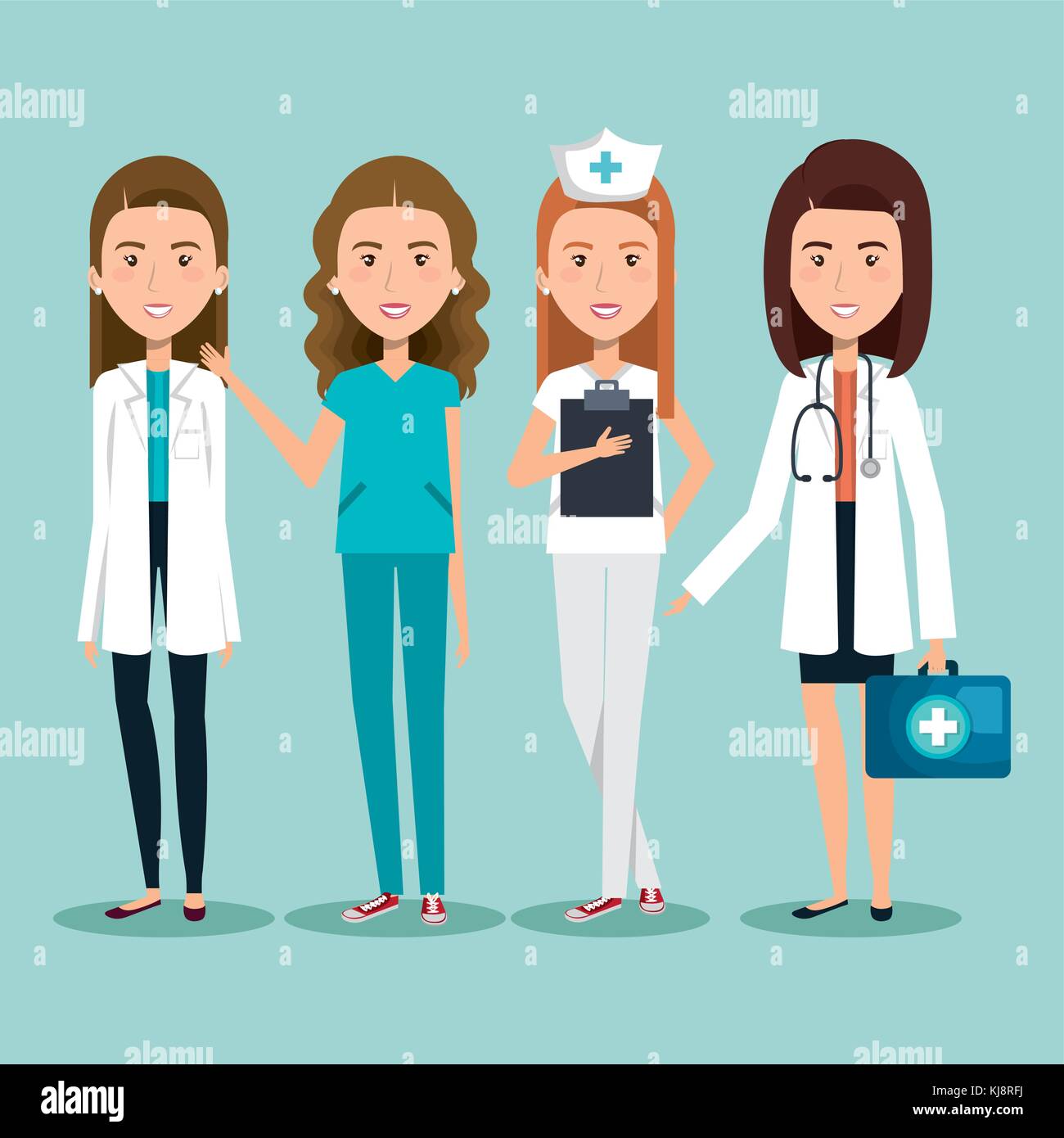 Female health professional over blue background vector illustration ...
