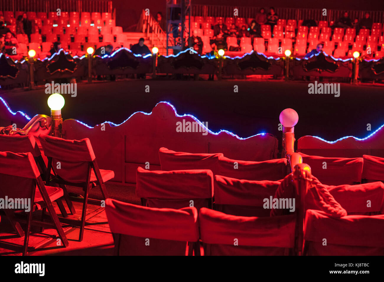 Circus arena. Interior of circus. Red lights in the curcus Stock Photo ...