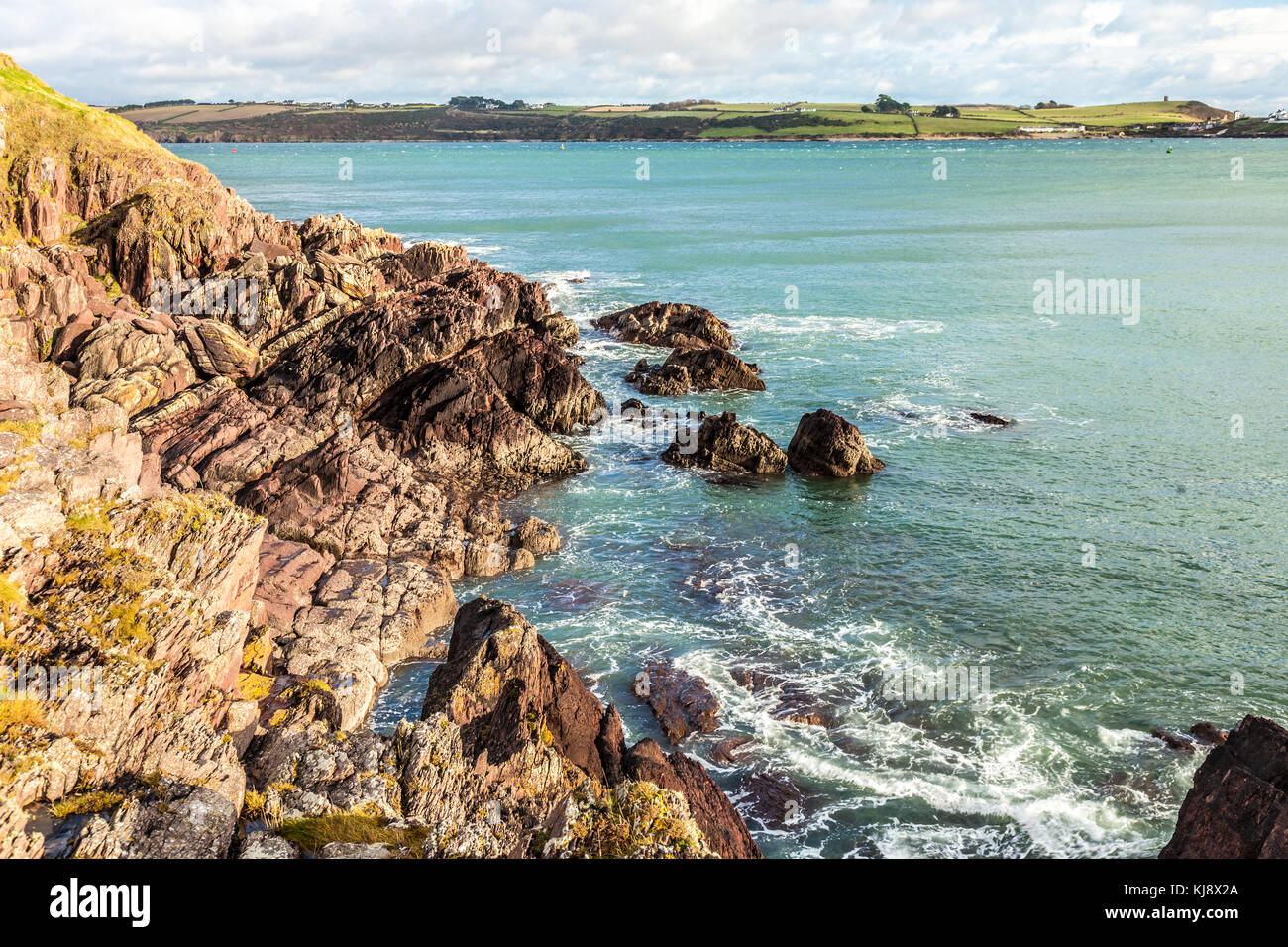 Irish landscape. Coastline atlantic ocean coast scenery cloudy blue sky ...