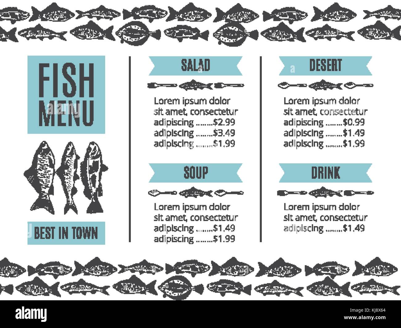 Hand drawing vector seafood illustrations for restaurant menus Stock ...