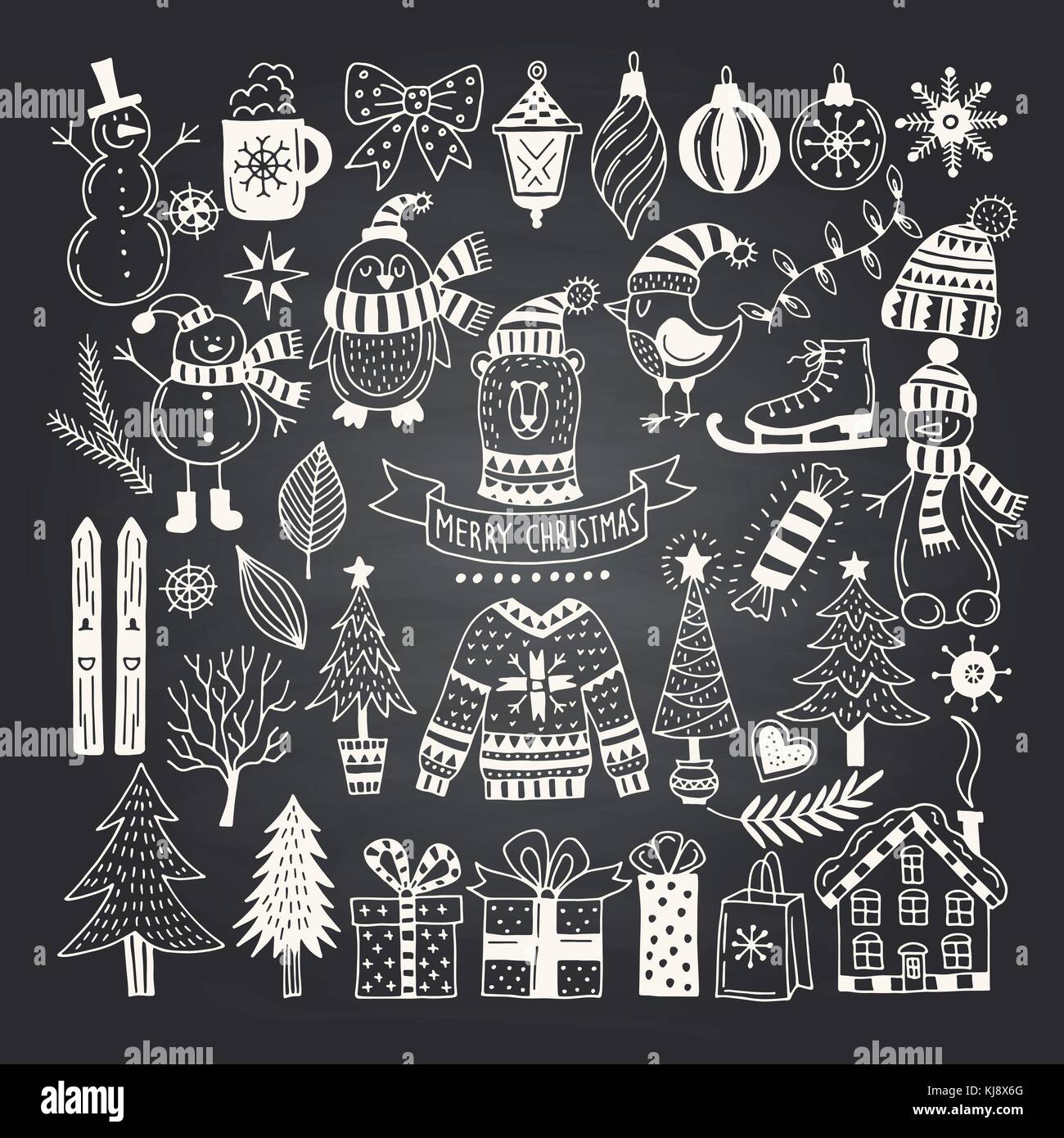 Big set of Christmas doodles. Hand drawn vector icons Stock Vector ...