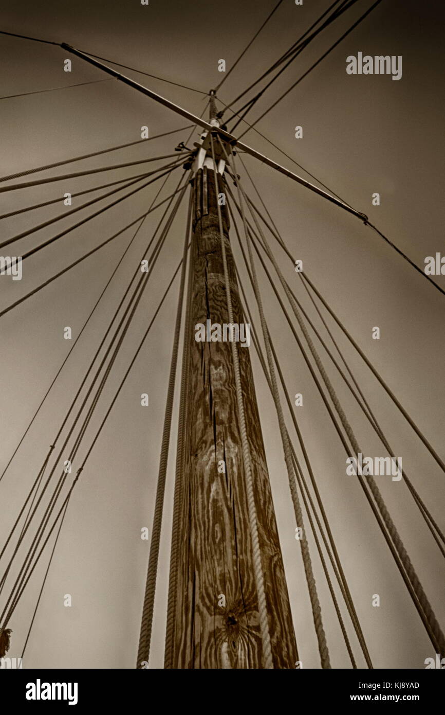 Rigging on old sailing ship – sepia black and white Stock Photo - Alamy