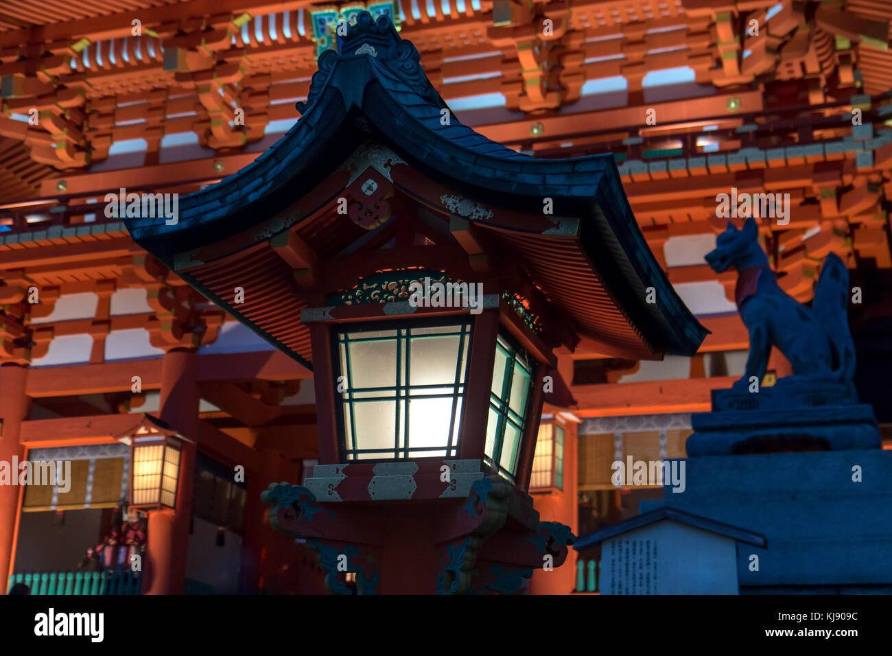 a decorative lamps lighting in the temple Fushimi Inari Shrine, Kyoto ...