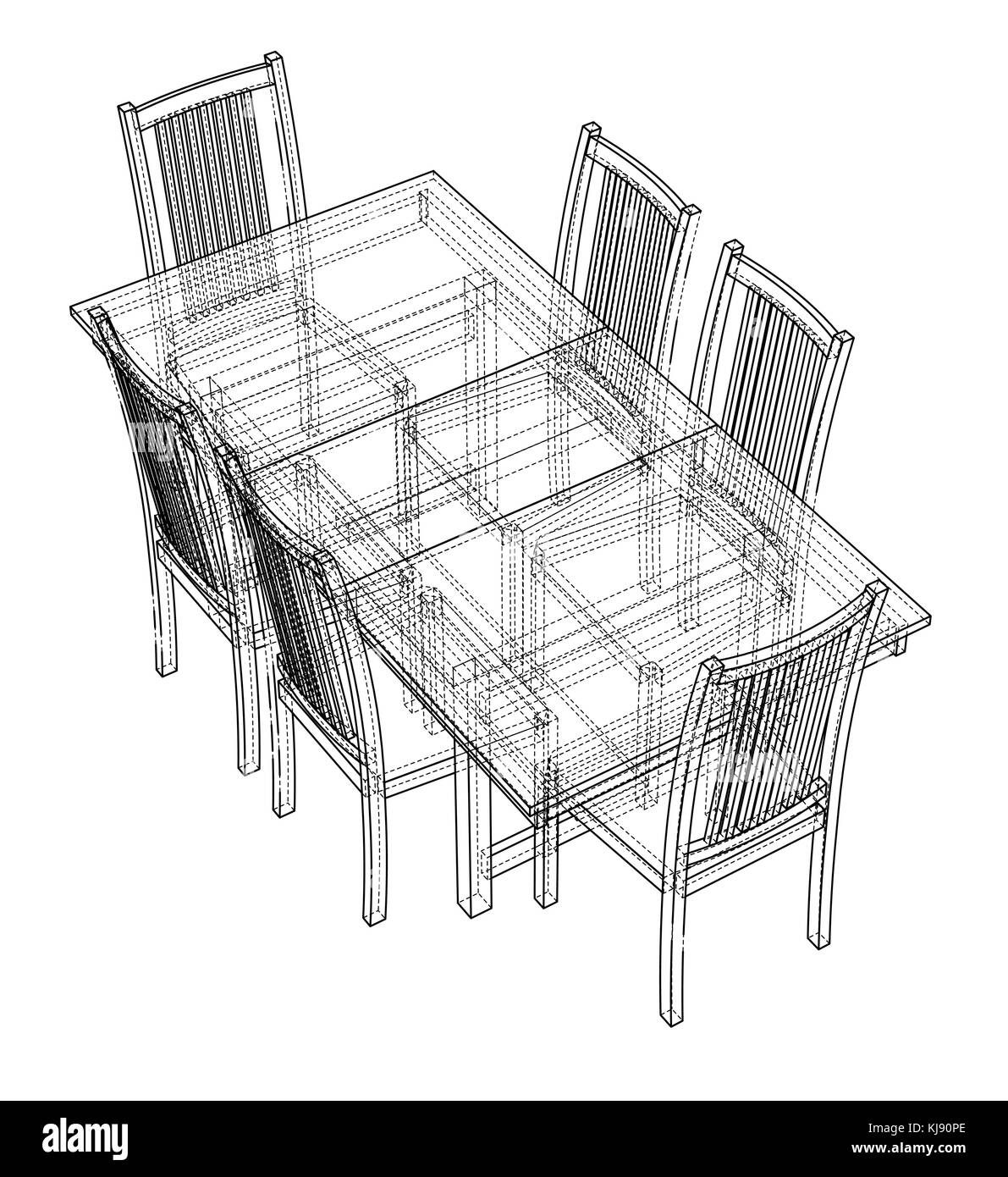 Dinner table with chairs. Vector rendering of 3d Stock Vector Image ...