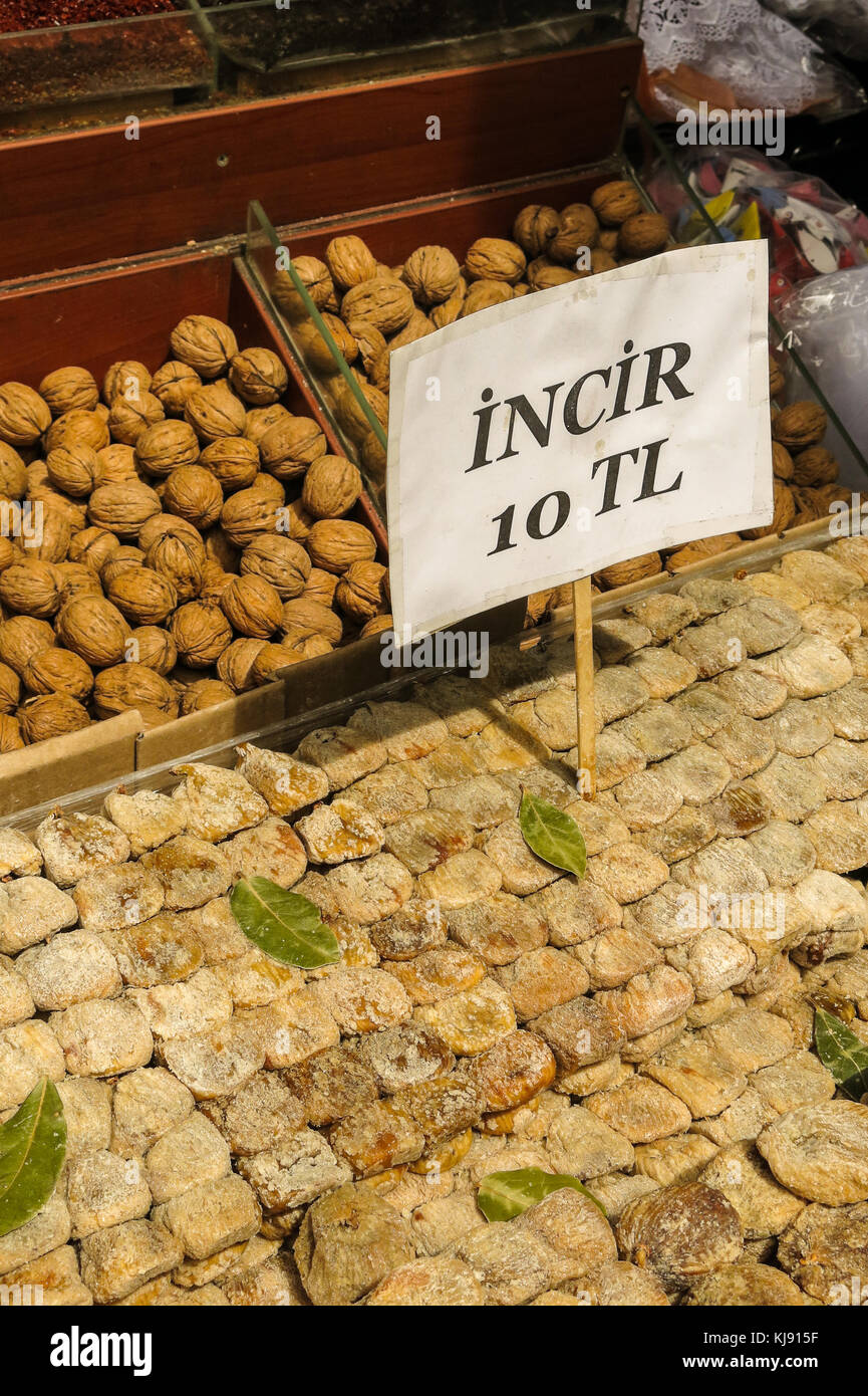The famous oriental market. Dried nuts and spices in Istambul, Turkey ...