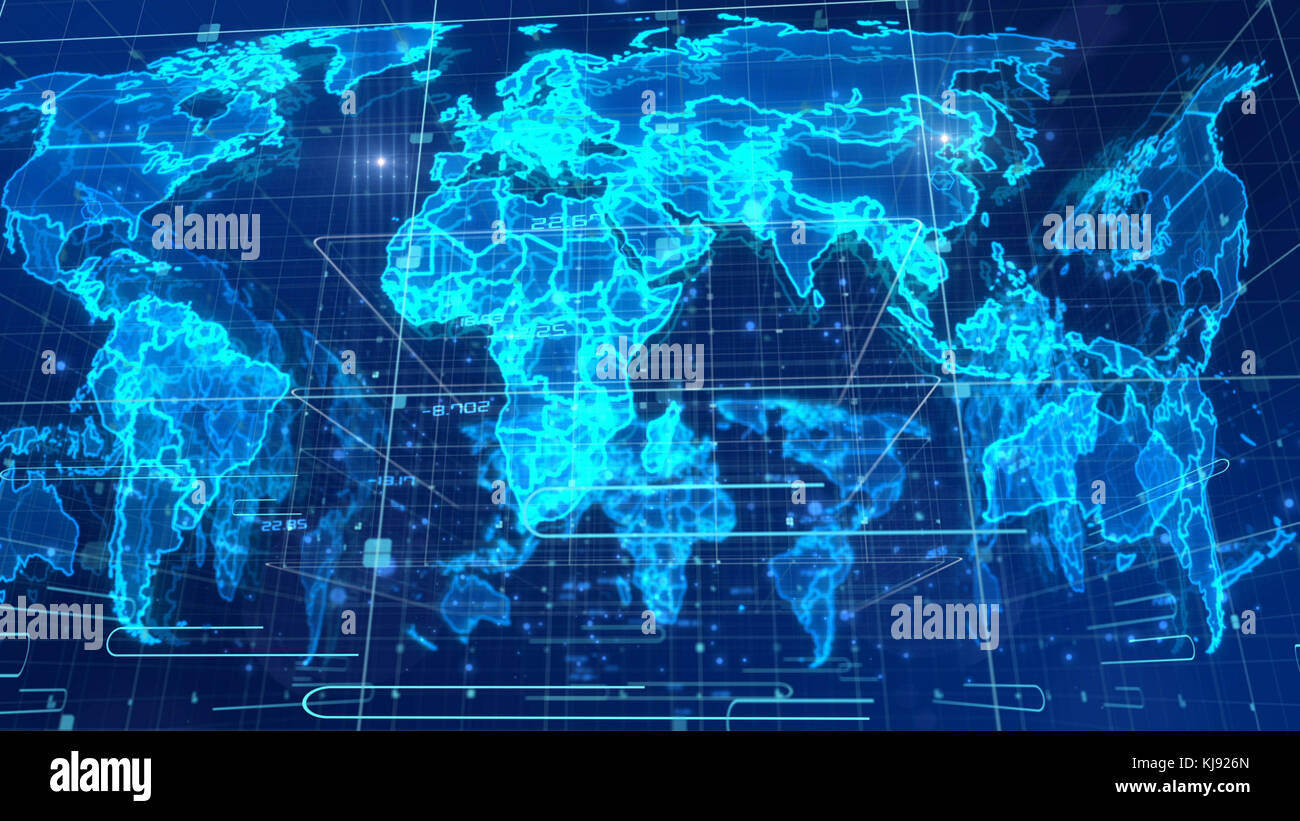 An impressive 3d rendering of the cyberspace news world map with ...