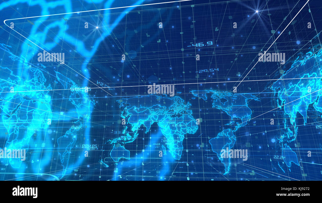 A hi-tech 3d illustration of the computer modeled news world map with ...