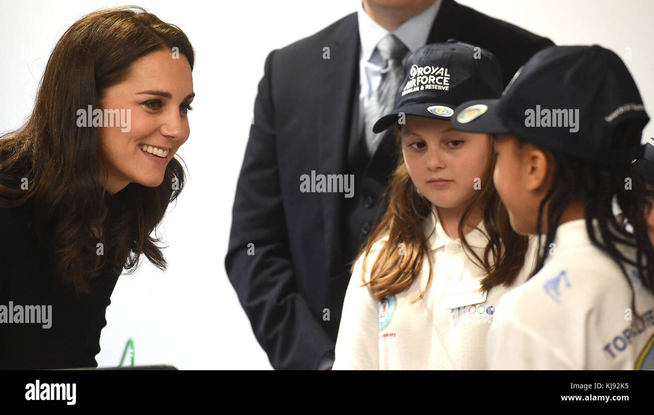 The Duchess of Cambridge talks with school children from Topcliffe ...