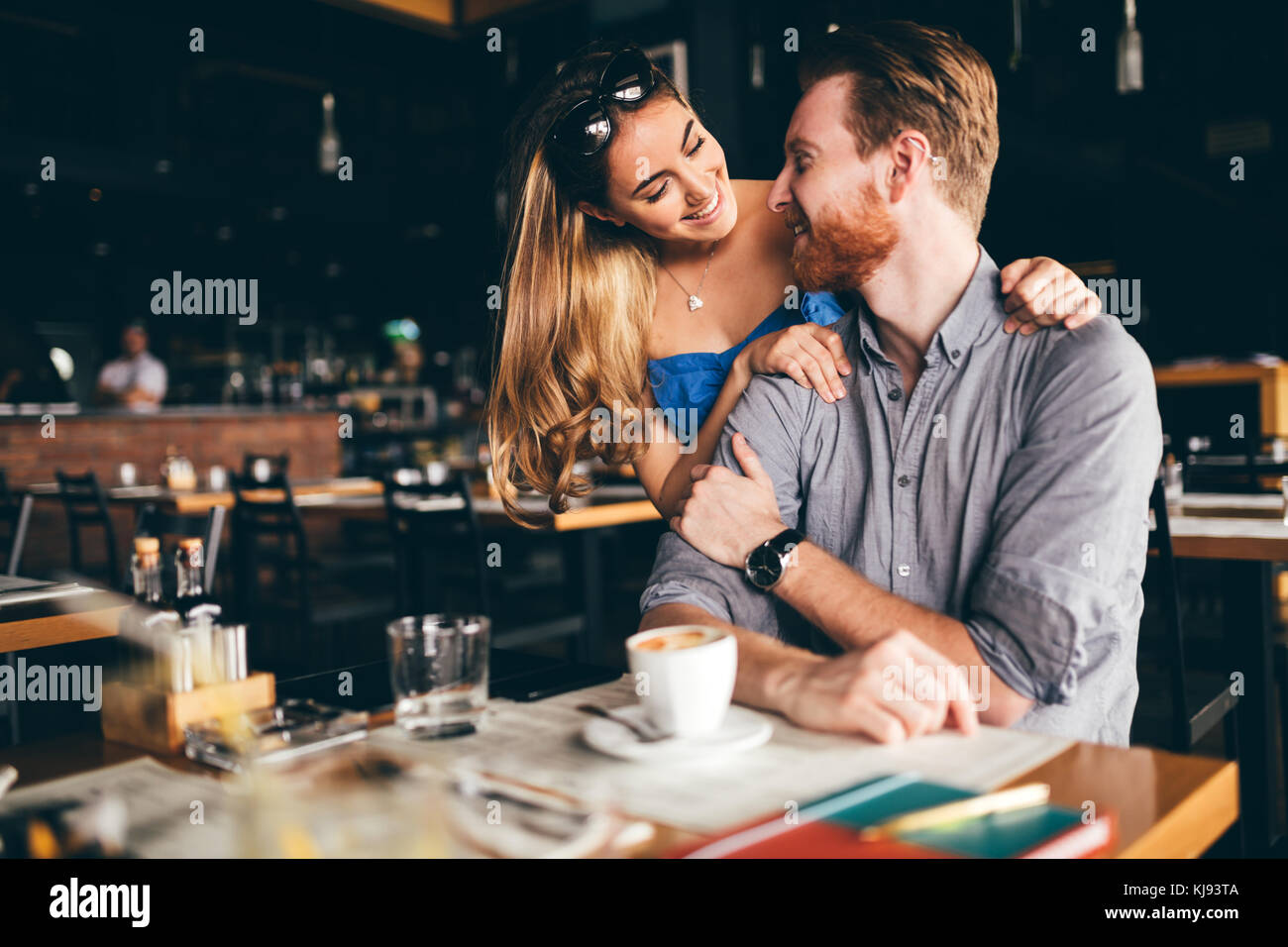 Beautiful man and woman flirt Stock Photo - Alamy