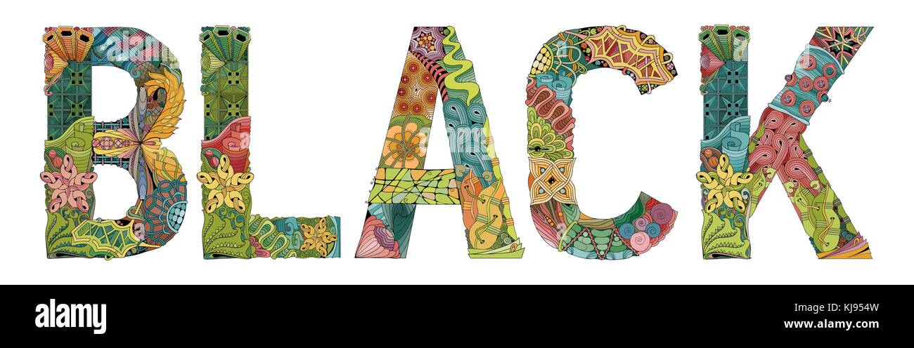 Hand-painted art design. Hand drawn illustration word BLACK for t-shirt ...