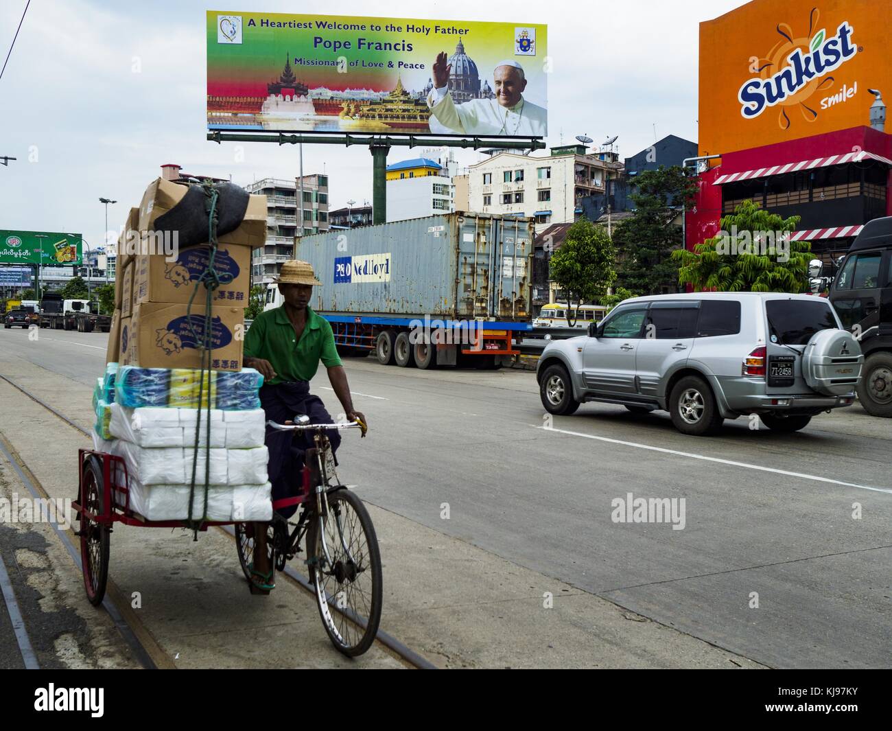 Yangon, Yangon Region, Myanmar. 22nd Nov, 2017. A billboard on Strand ...