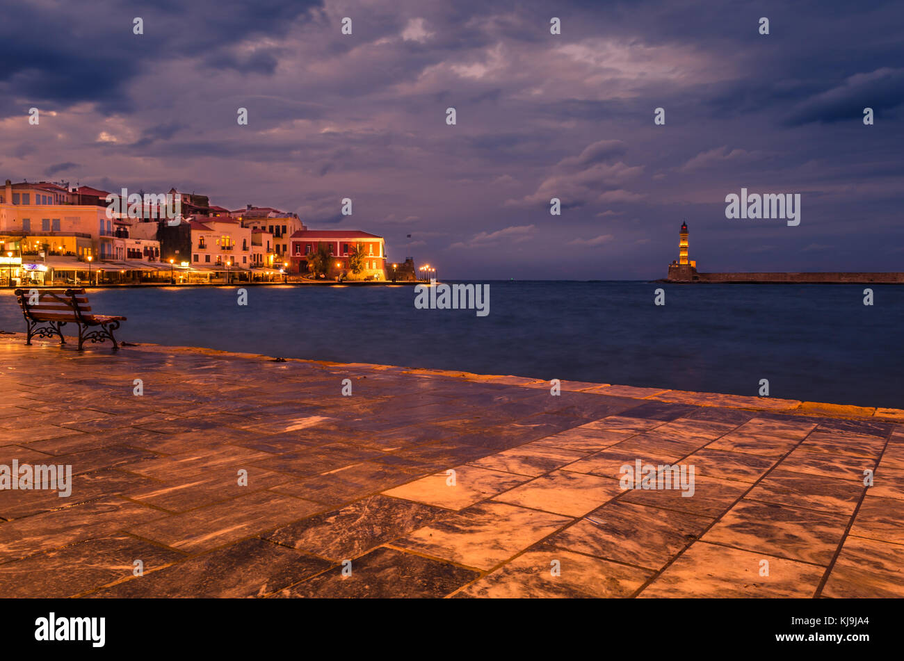 Chania, Greece. The beautiful Venetian harbor with its lighthouse ...