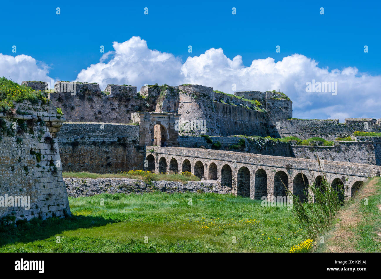 The impressive medieval castle of Methoni is standing in the port of ...