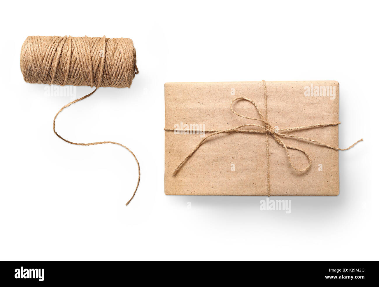 parcel wrapped packaged box gift and rope isolated on white background ...