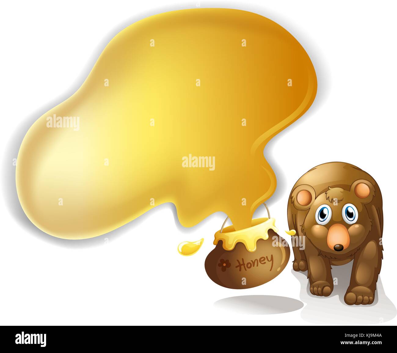 Illustration of a pot of honey and a brown bear on a white background ...