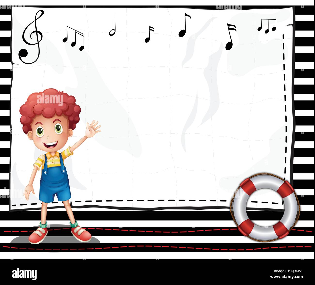Illustration of a boy with an empty signage with musical notes Stock ...