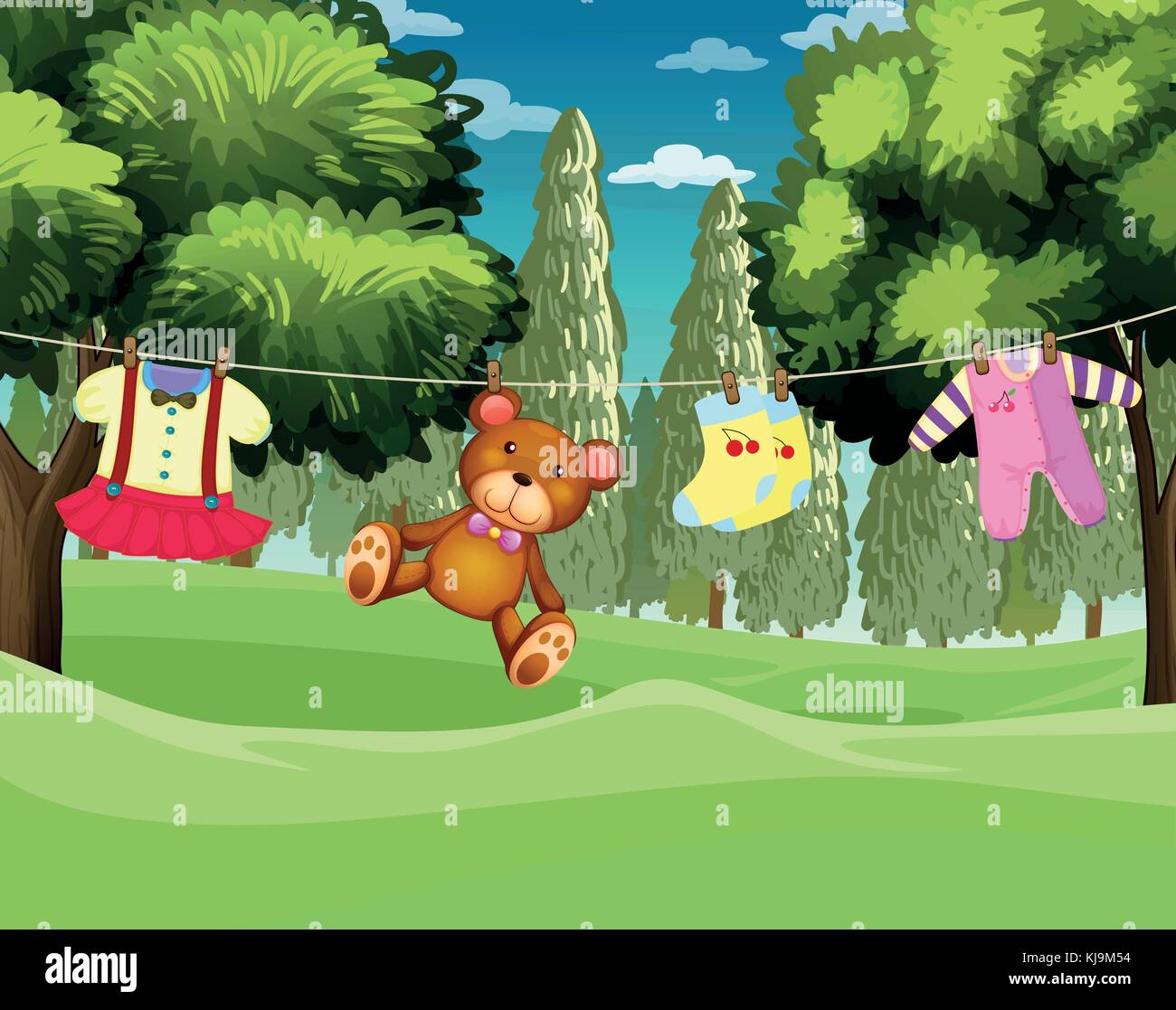 Illustration of a teddy bear and clothes hanging Stock Vector Image ...