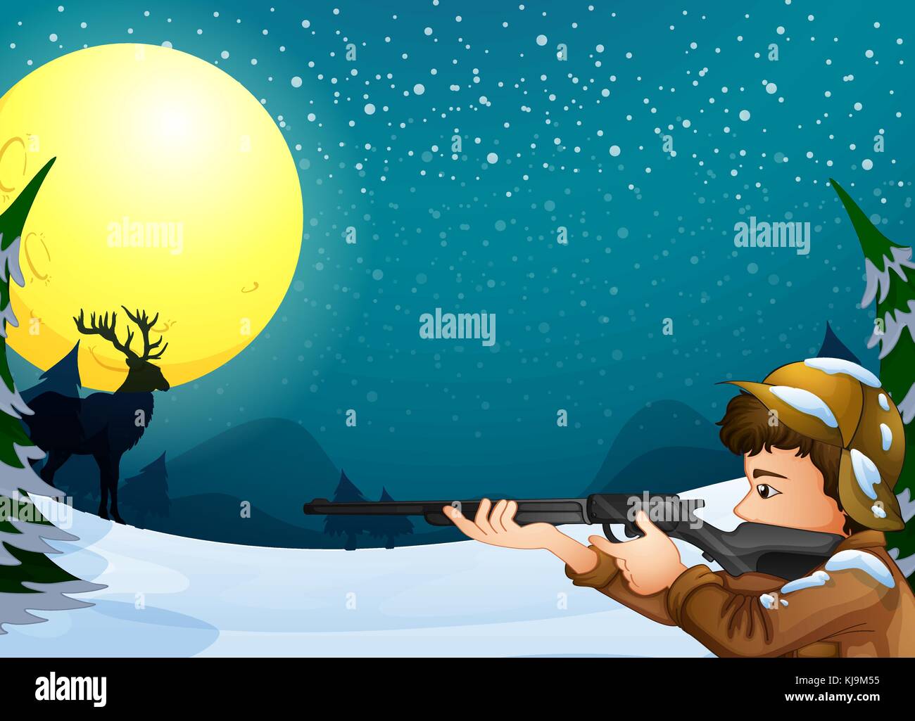 Illustration of a hunter in a snowy season Stock Vector Image & Art - Alamy