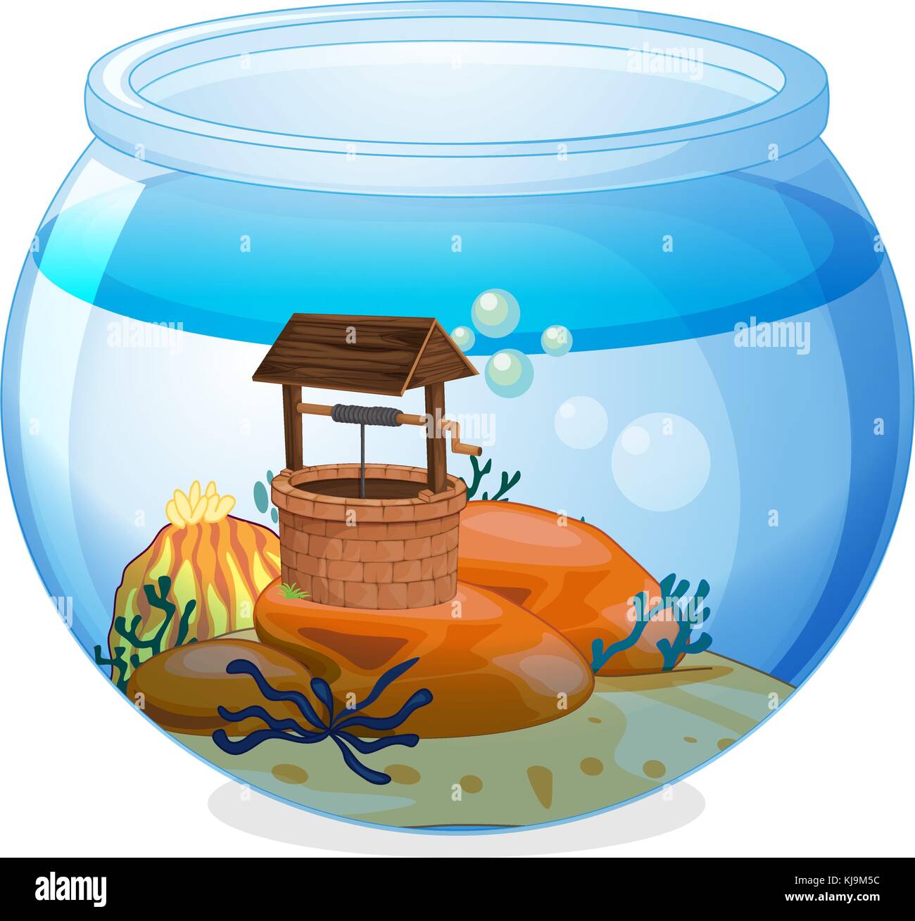 Illustration of a wishing well inside the aquarium on a white ...