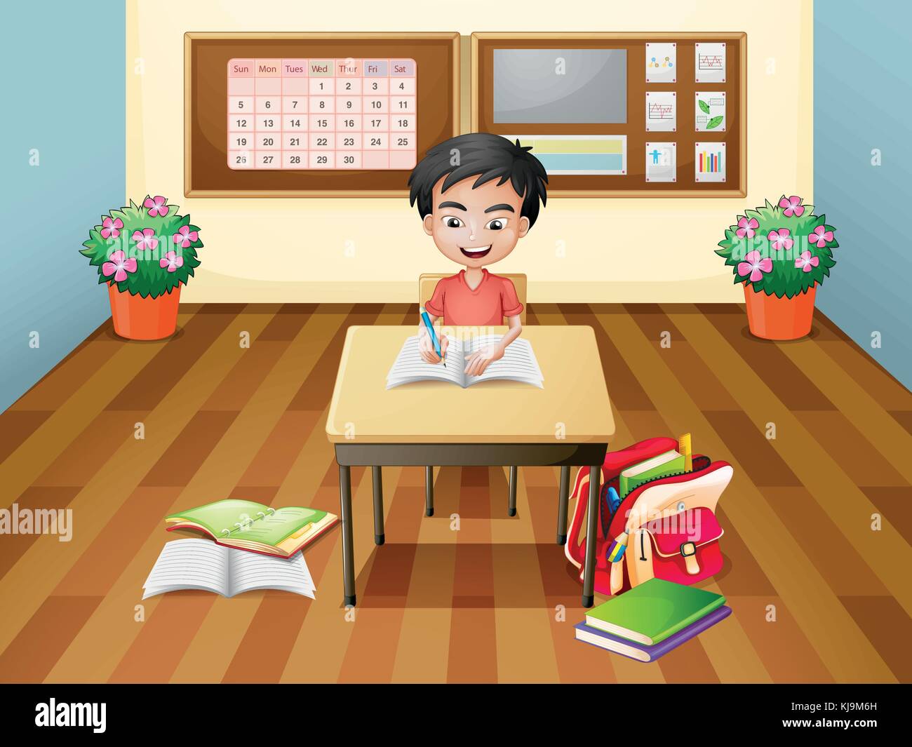 Illustration of a boy writing at the table Stock Vector Image & Art - Alamy