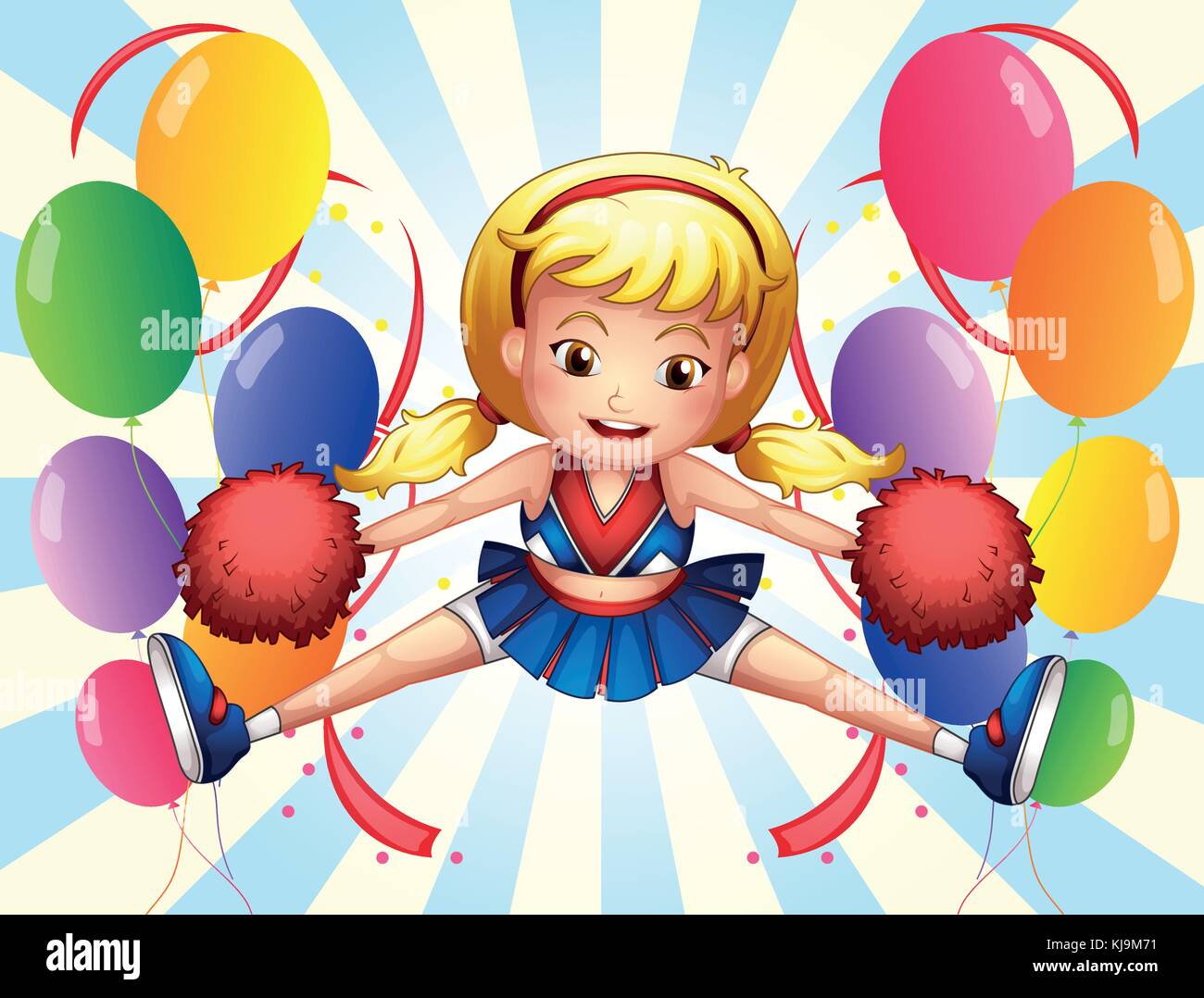 Illustration of a young cheerdancer with red pompoms on a white ...