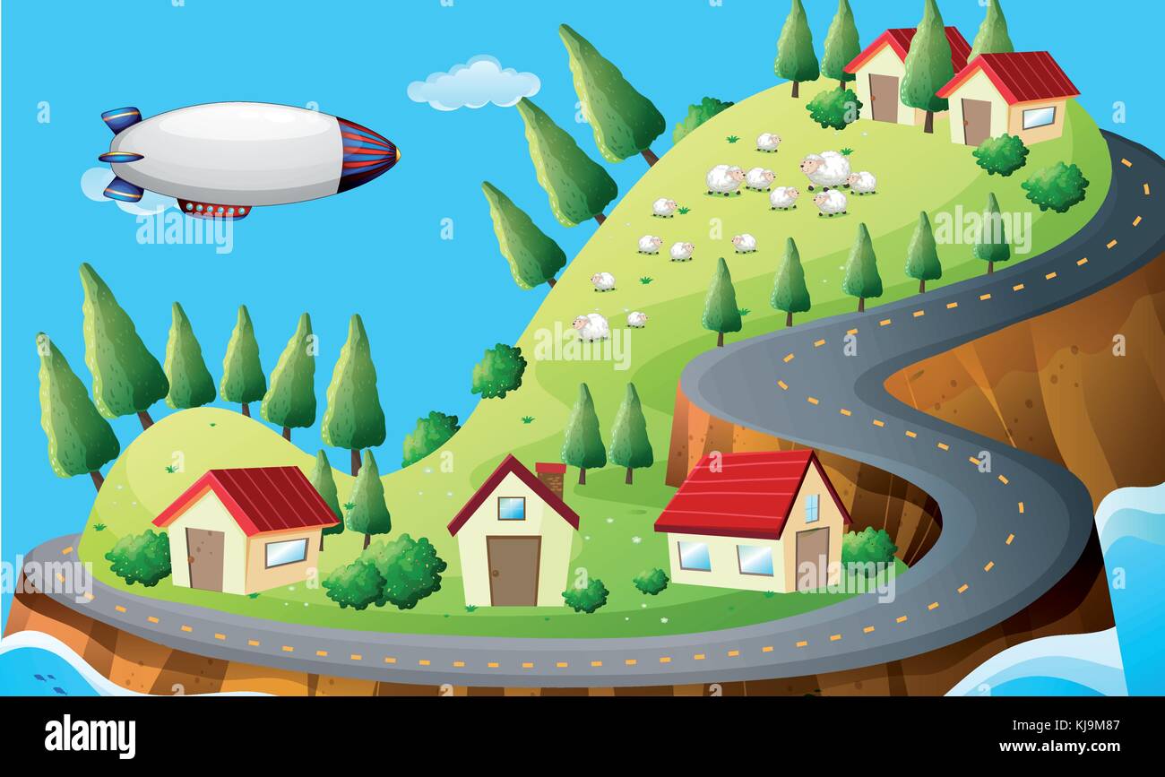 Illustration of a spaceship and a village Stock Vector Image & Art - Alamy