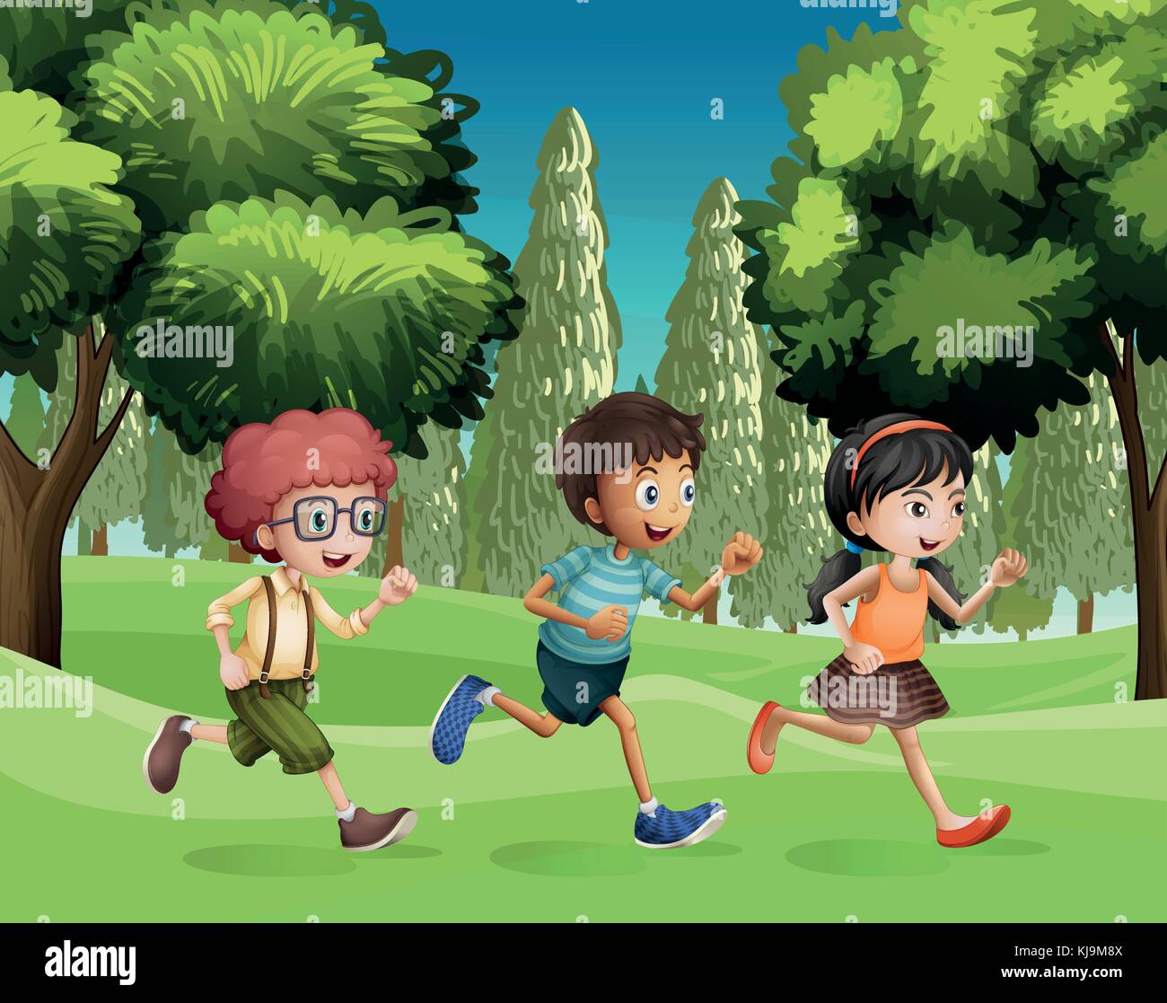 Illustration of children running at the park Stock Vector Image & Art ...