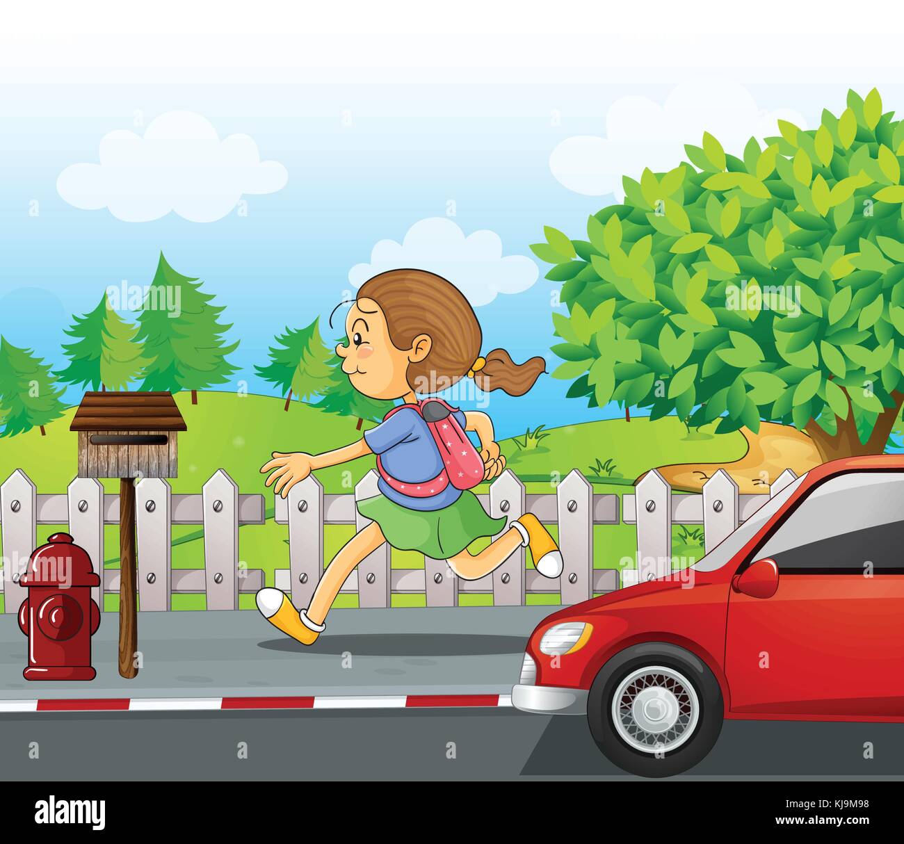 Illustration of a girl running in the street Stock Vector Image & Art ...