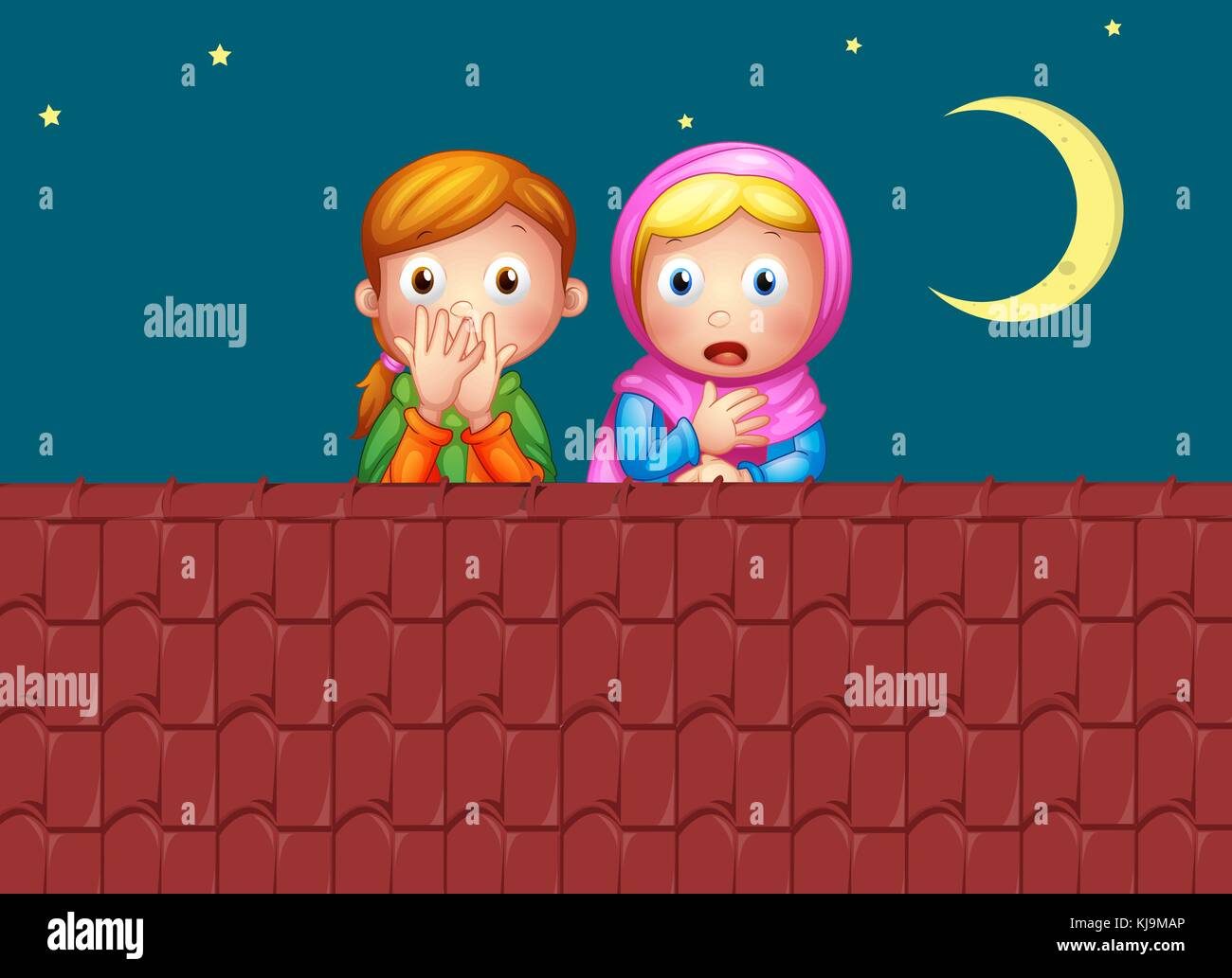 Illustration Of The Two Girls At The Rooftop Stock Vector Image And Art Alamy