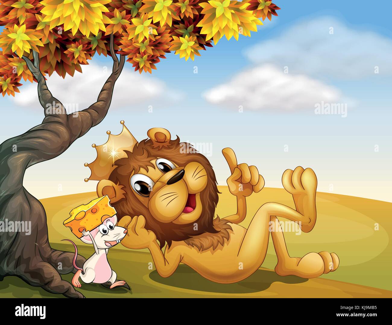 Illustration of a king lion and a mouse under the tree Stock Vector ...